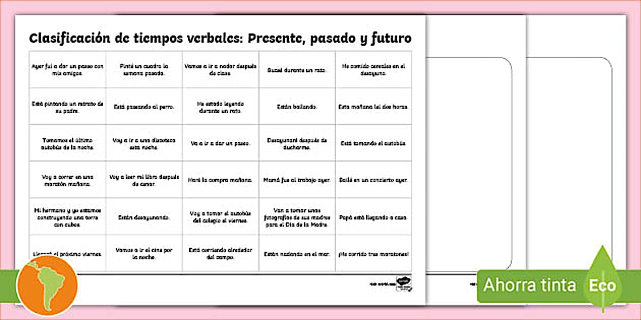 Actividad: Clasificar en presenta, pasado y futuro- Guía de trabajo