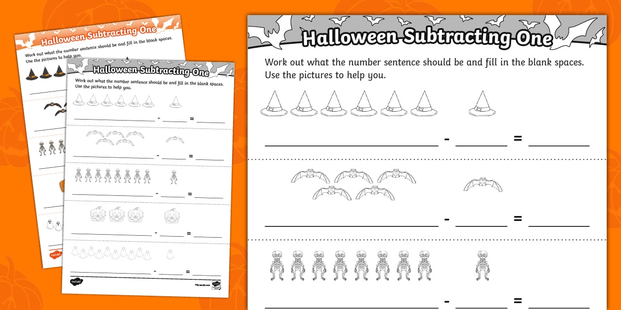 👉 Halloween Subtracting One Worksheet (Teacher-Made)