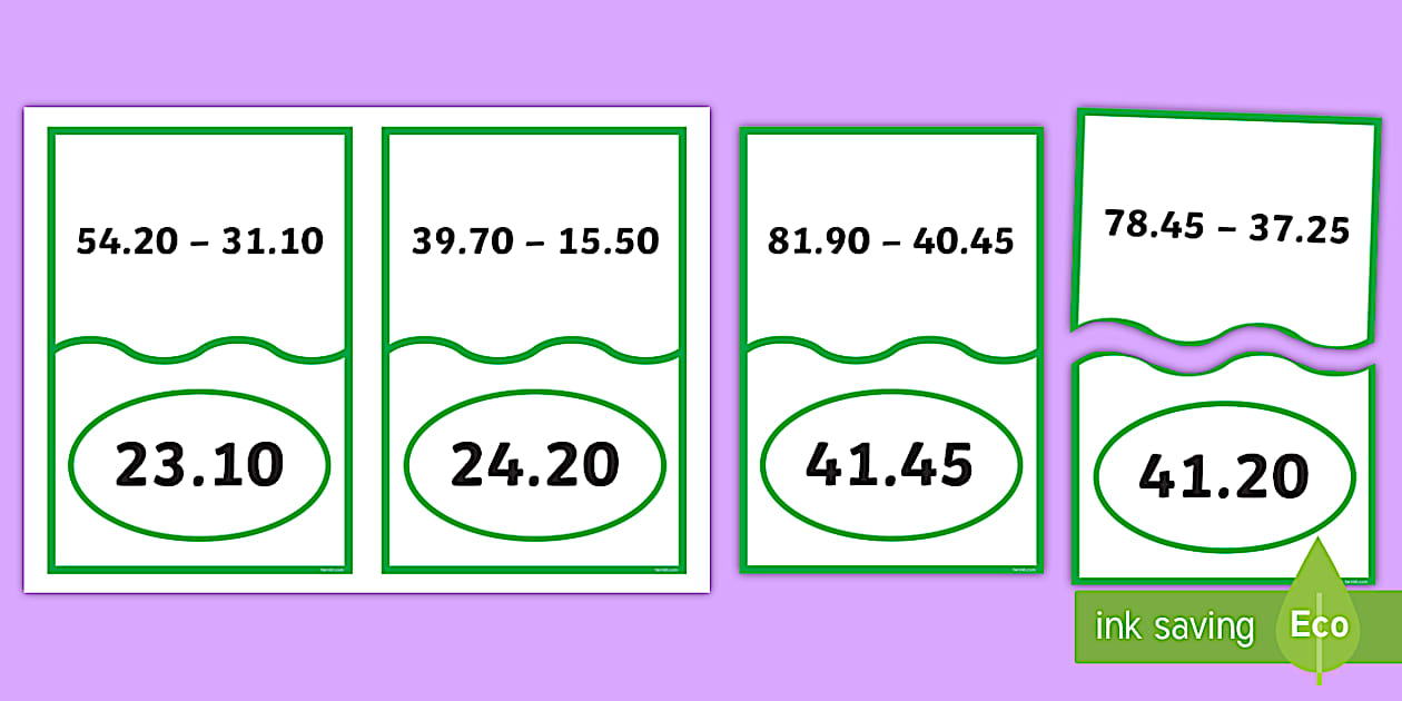 TAS Decimal Number Subtraction Matching Cards - Twinkl