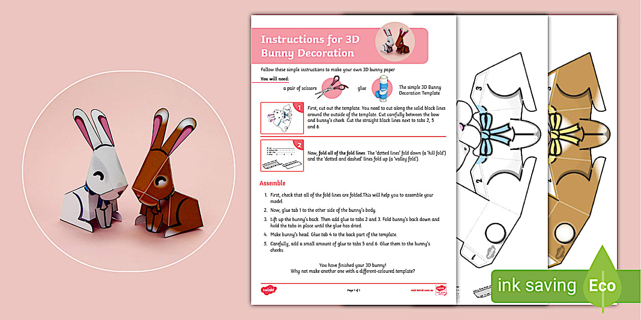 Simple 3D Bunny Decoration Printable (teacher made) - Twinkl