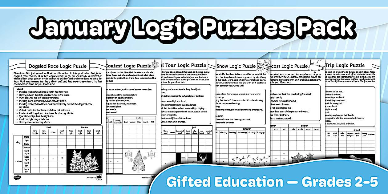 January Logic Puzzles Pack for Gifted Education | 2nd-5th