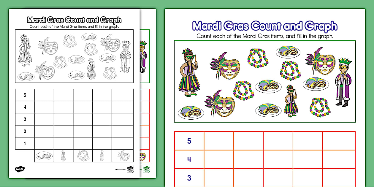 Mardi Gras Count and Graph Worksheet | Resources | Twinkl