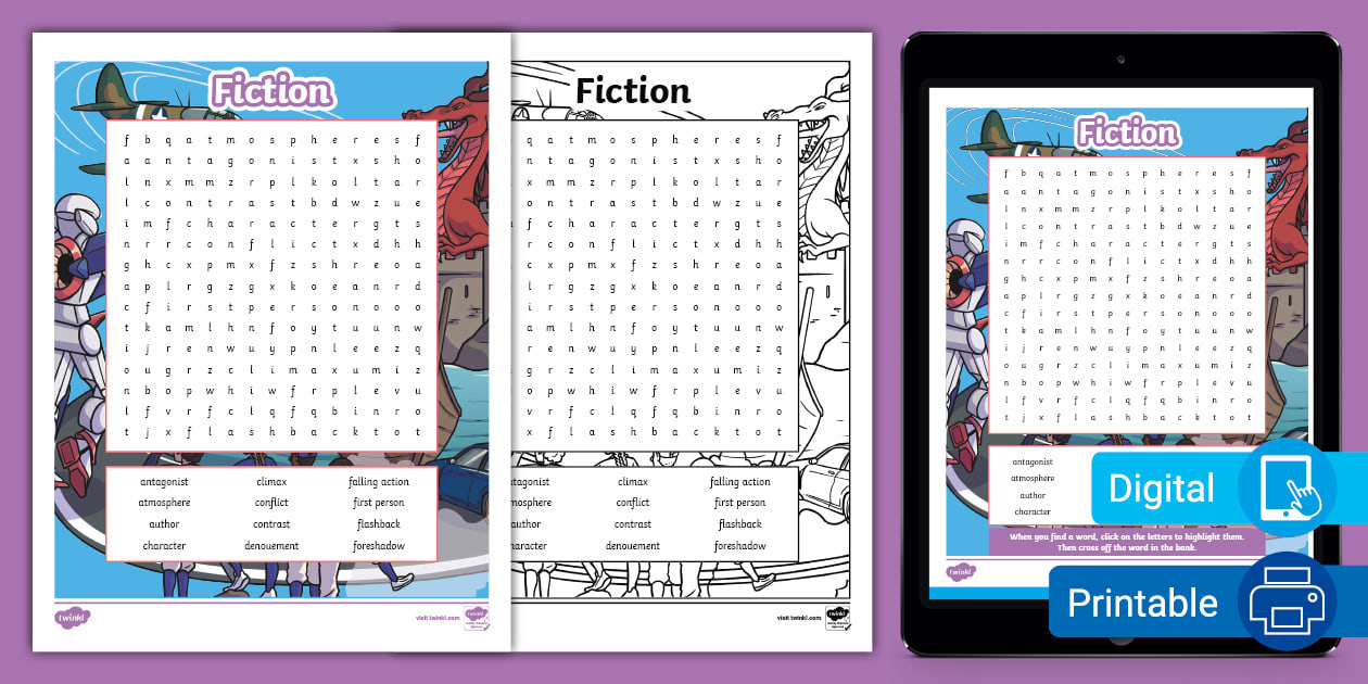 Tier 3 Fiction Vocabulary Word Search for 3rd-5th Grade