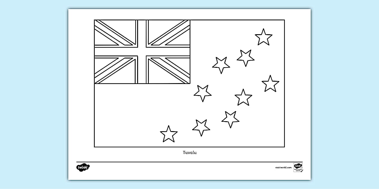 Tuvalu Flag Colouring Sheet (l'enseignant a fait) - Twinkl