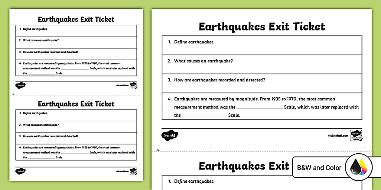 Earthquakes Exit Ticket for 6th-8th Grade (Teacher-Made)