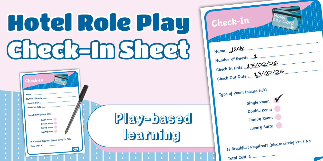 Hotel Role Play Check-In Sheet