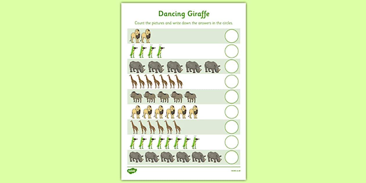 Dancing Giraffe Themed Counting Sheet - Twinkl