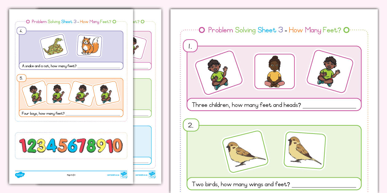 Grade R Maths - Problem Solving - How Many Feet Sheet 3