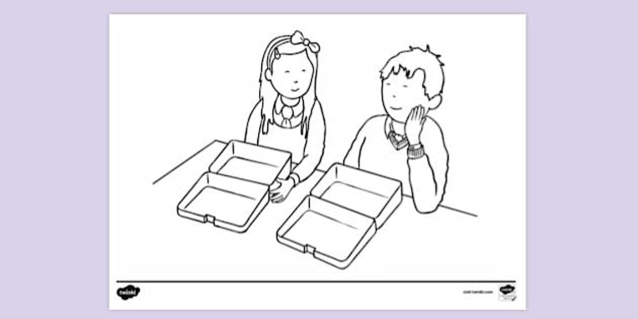 Children With Empty Lunch Boxes Colouring Sheet Colouring | Colouring ...