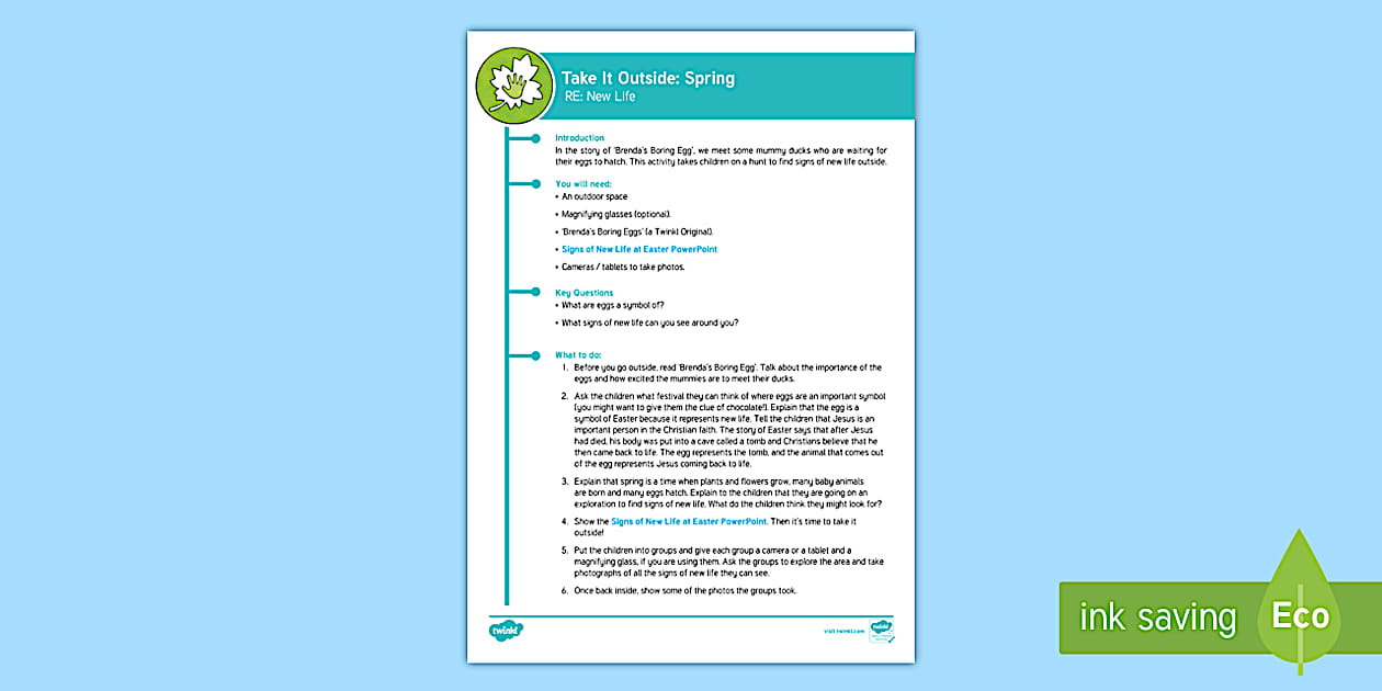 KS1 Take it Outside: RE - New Life Activity (teacher made)