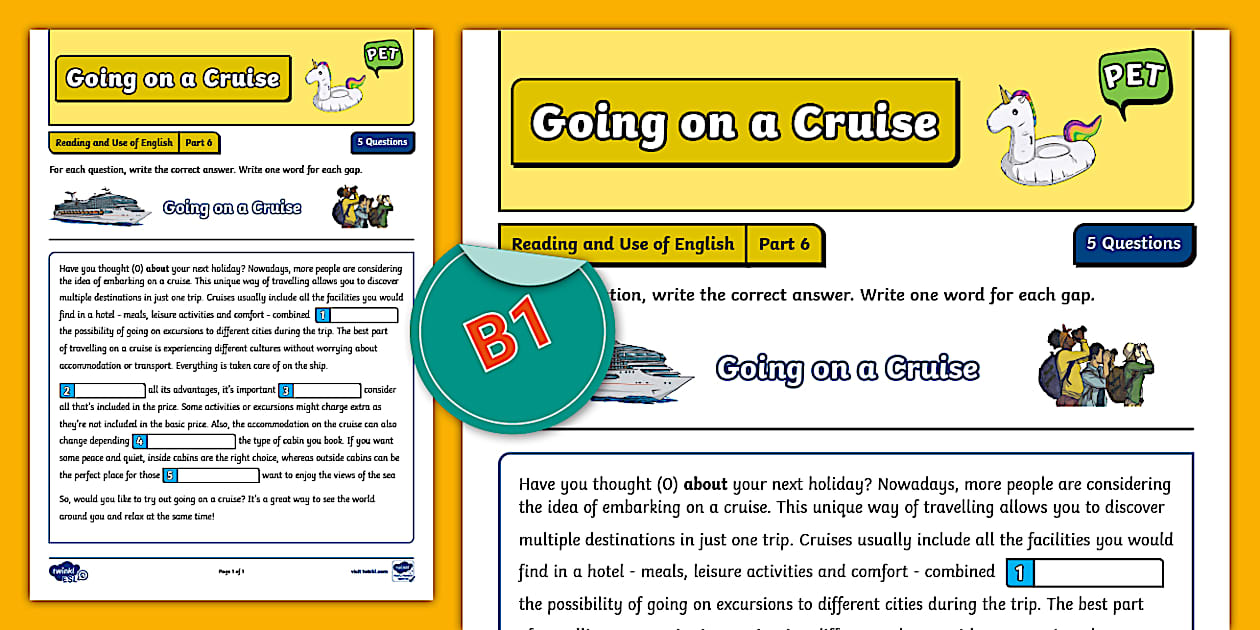 ESL B1 Preliminary (PET) Reading Part 6 Cruise Exam Practice