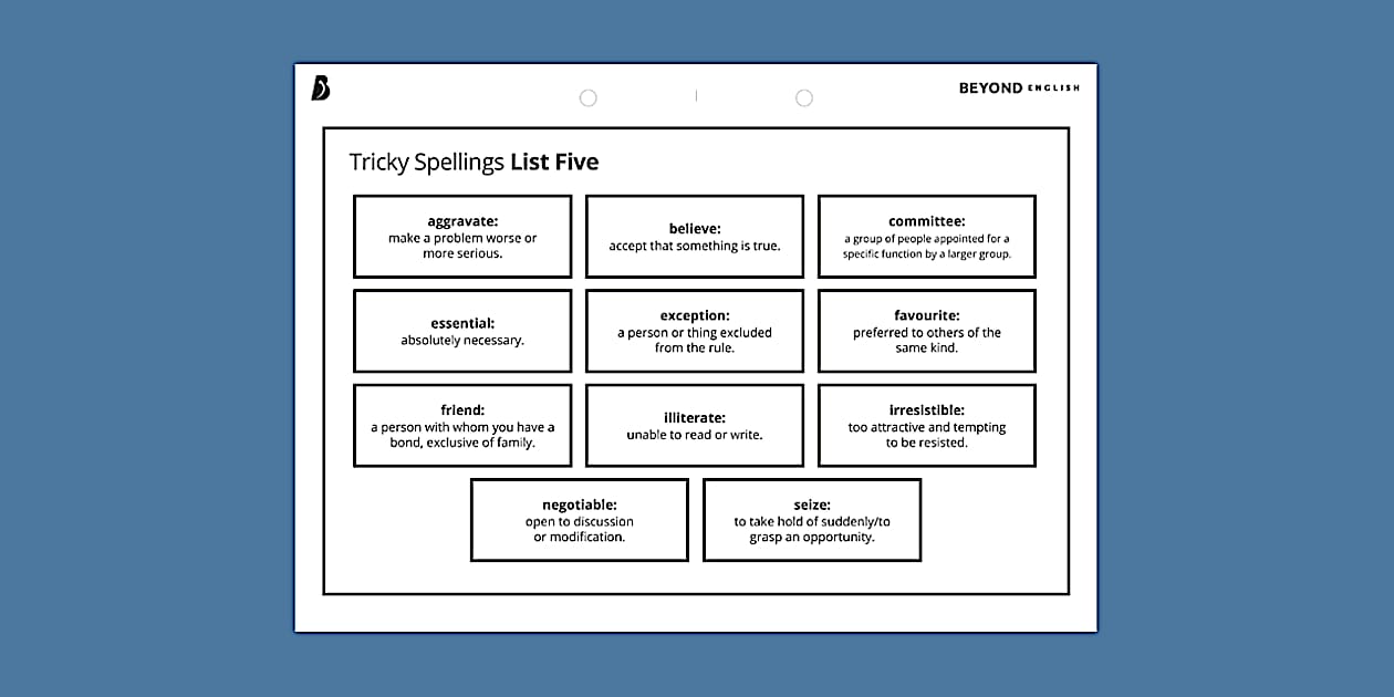 Tricky Spellings List Five Word Mat - Twinkl