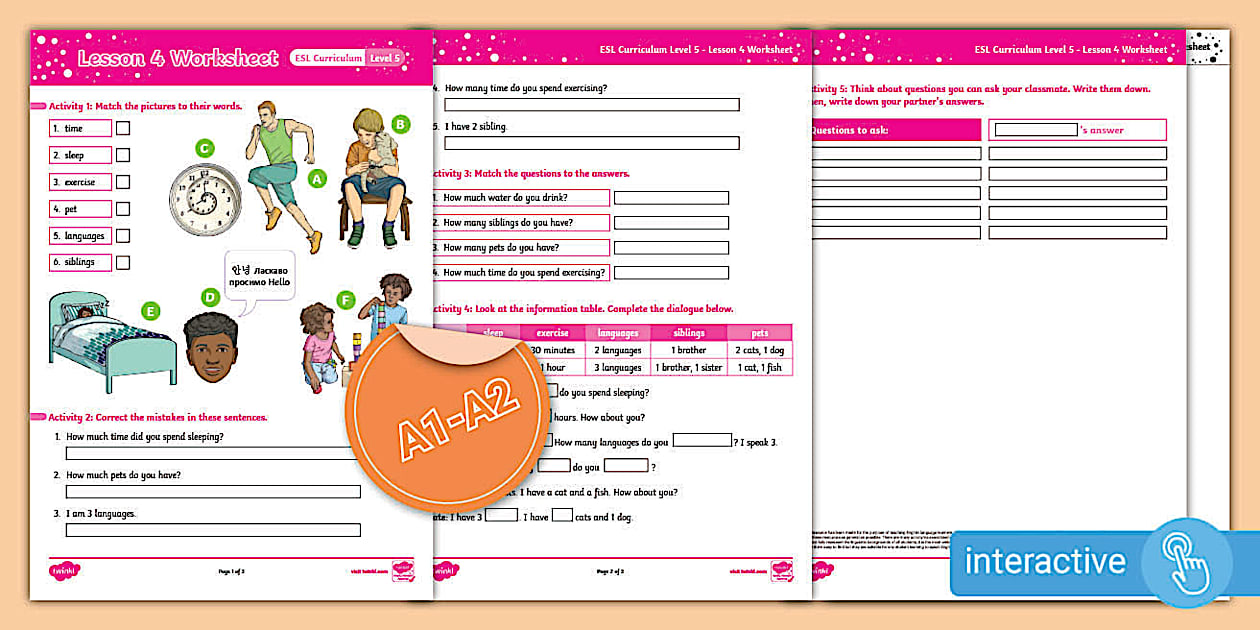 ESL Curriculum Level 5, Lesson 4 Interactive Worksheet
