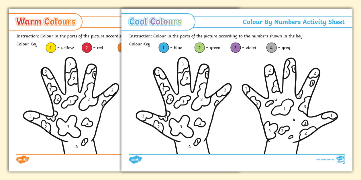 Warm and Cool Colours - Colour By Number Activity Sheets