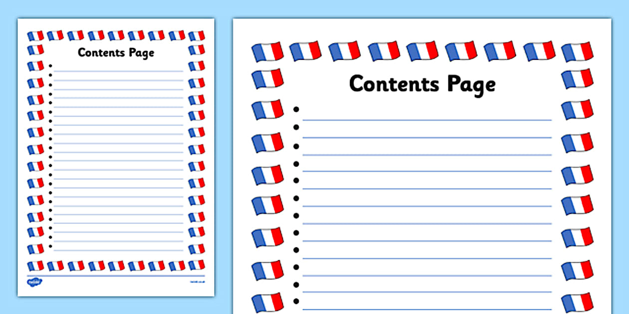 My French Fact File Contents Page Template (teacher made)