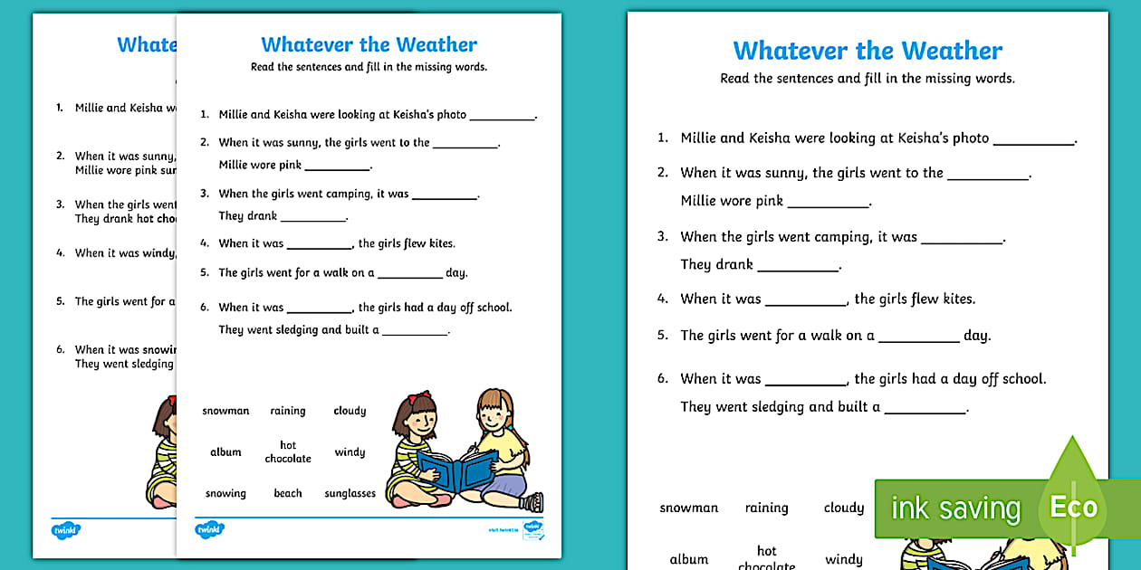Whatever the Weather Fill in the Blanks Worksheets | Twinkl