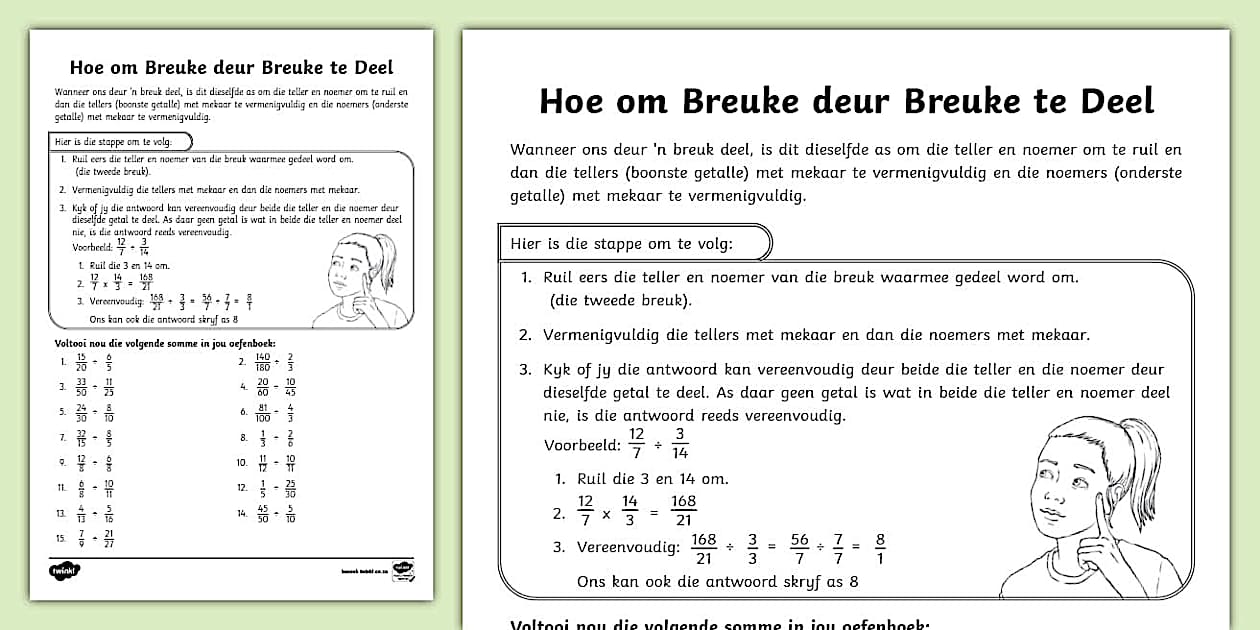 Hoe om Breuke deur Breuke te Deel - Aktiwiteitsblad - Twinkl