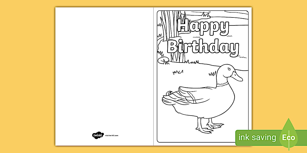 Duck Birthday Card Colouring (teacher made) - Twinkl