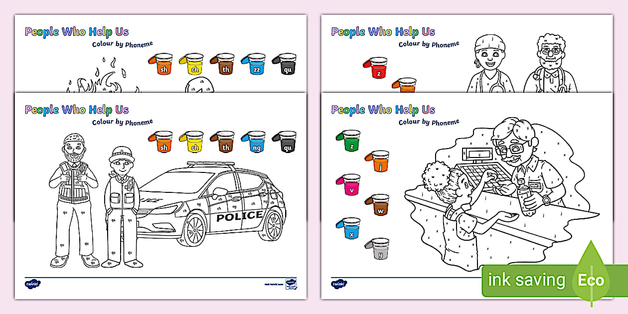 People Who Help Us Themed Colour by Phoneme Activity