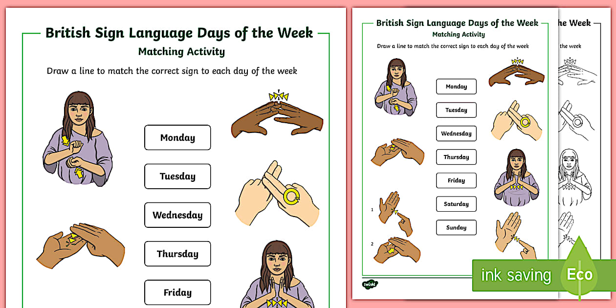 British Sign Language Days of the Week Matching - British Sign language ...