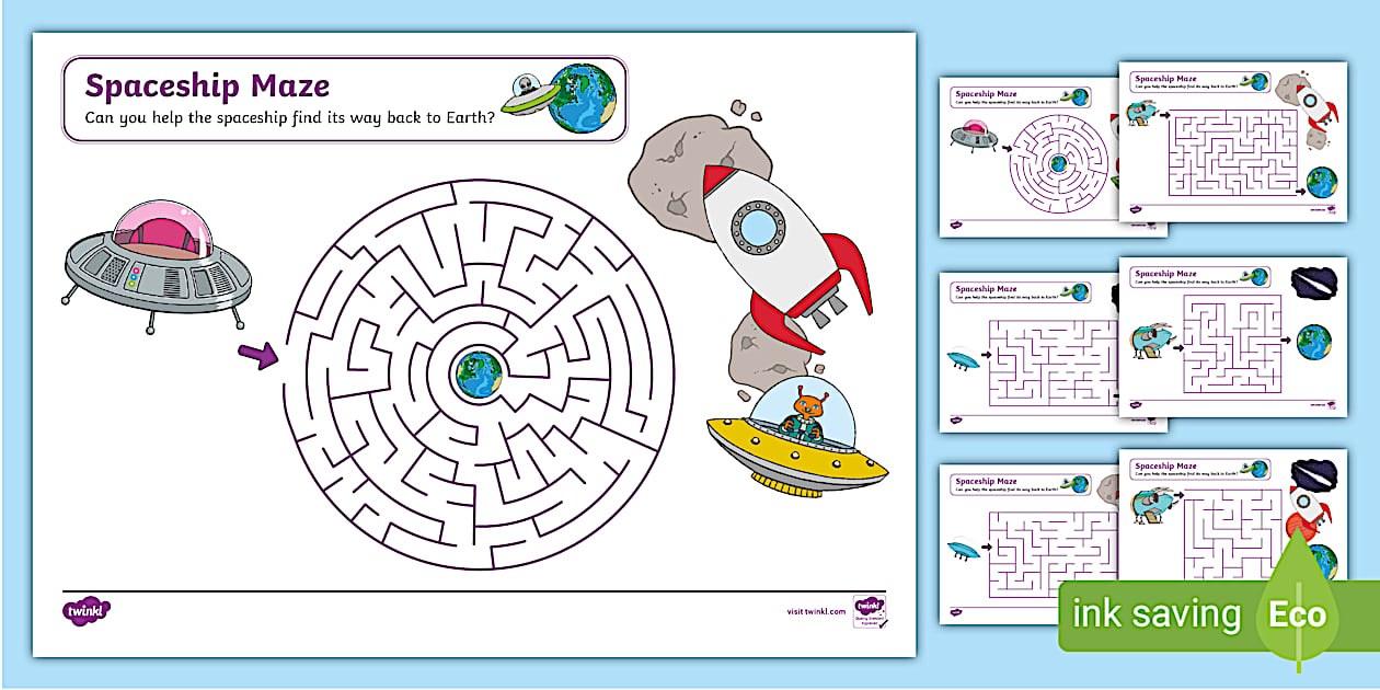 Free Spaceship Maze Activity Worksheets for Kids: Download!