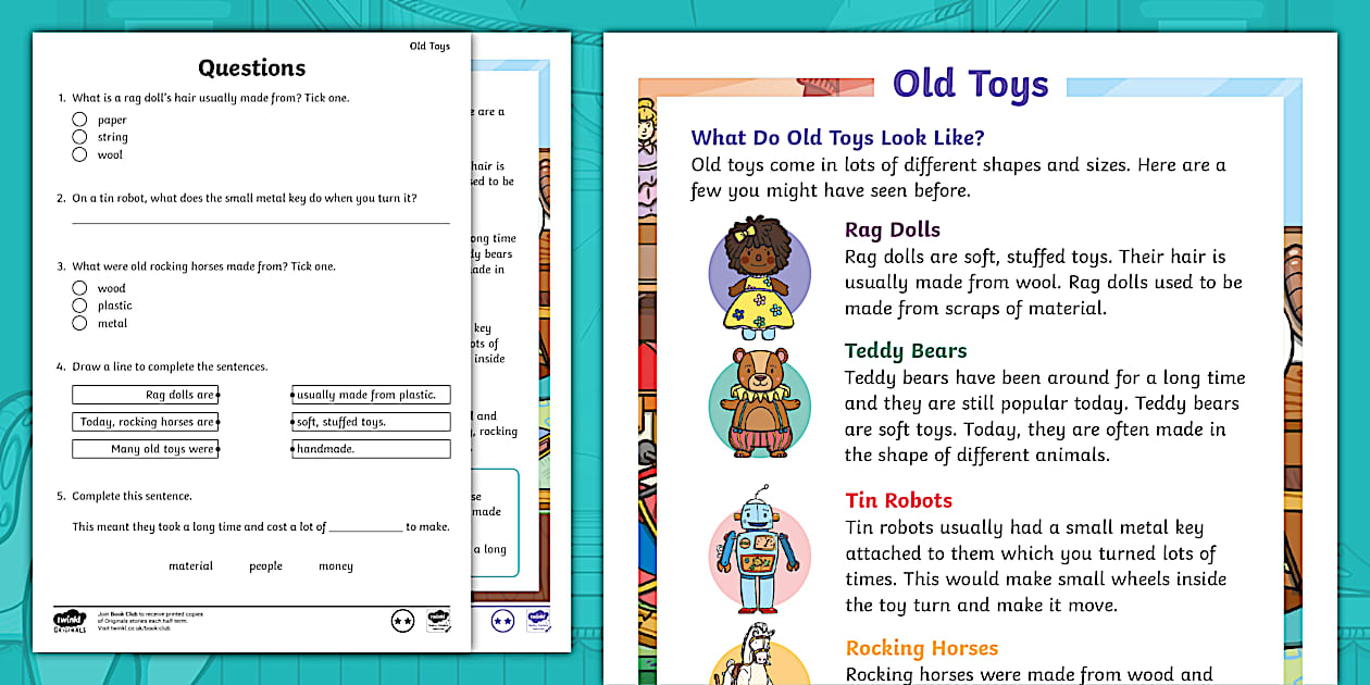 Old Toys Differentiated Reading Comprehension Activity