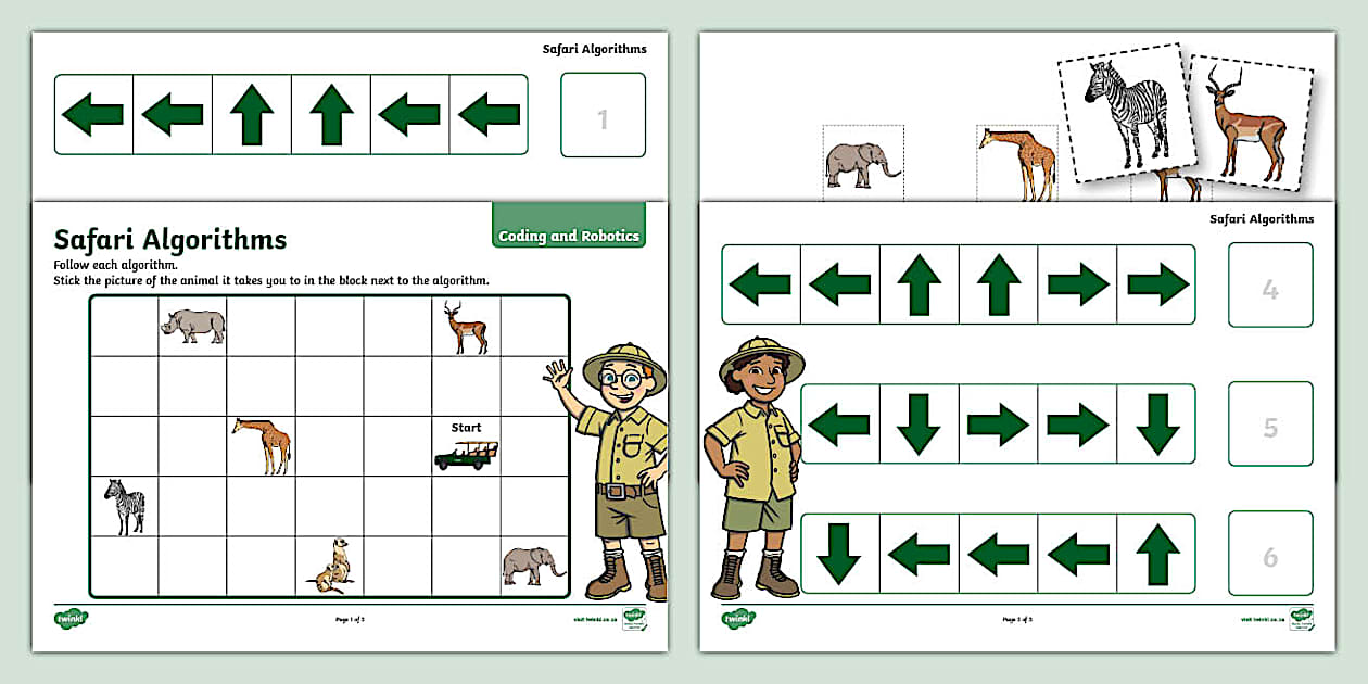 Grade R Robotics and Coding - Algorithms - Safari - Twinkl