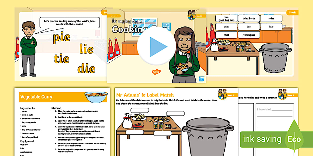 'ie' saying /igh/ Phonics Lesson Pack (teacher made)