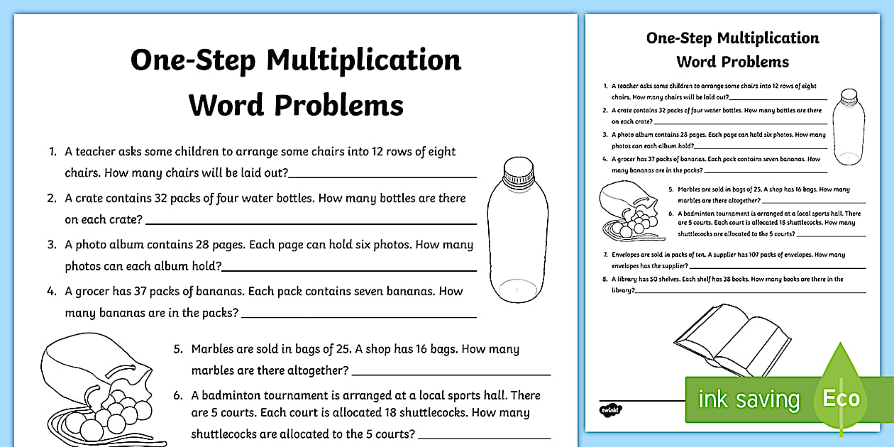 One-Step Multiplication Word Problems Worksheet - Twinkl