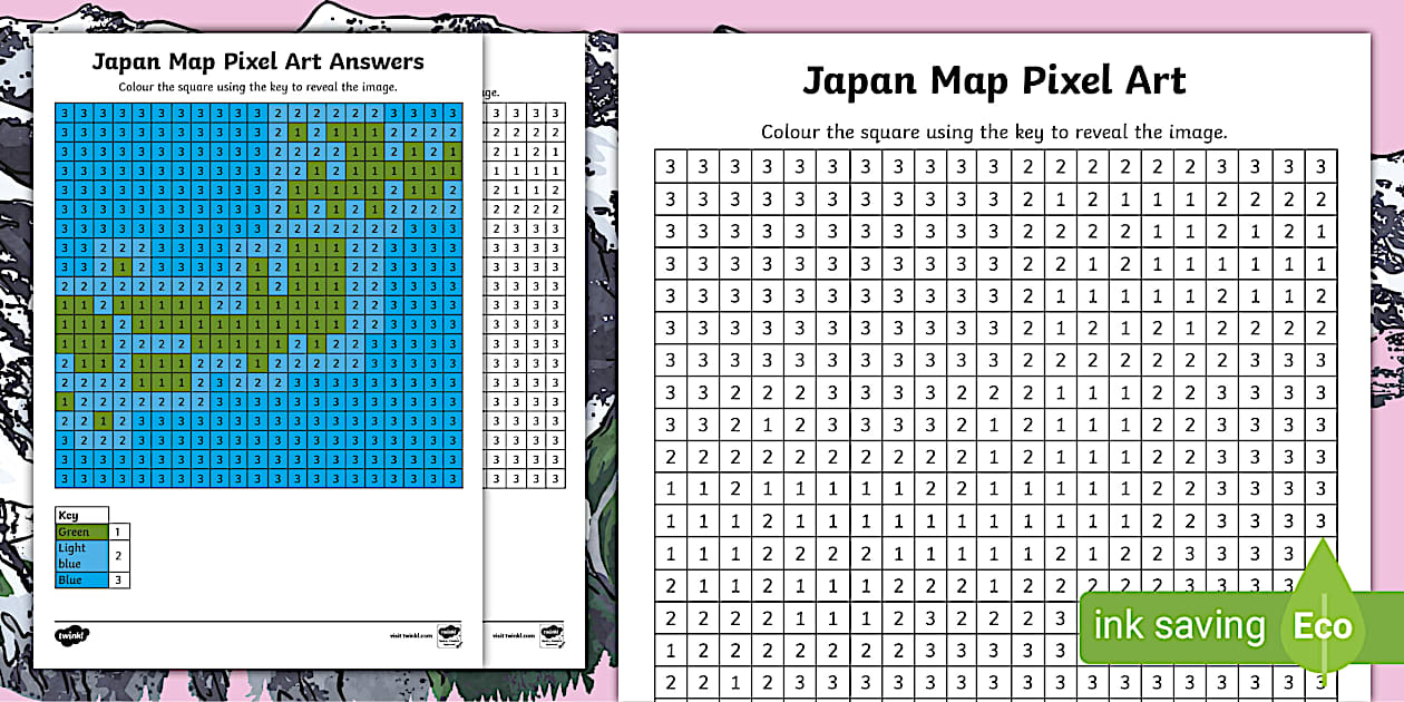 Japan Map Pixel Art Template (teacher made) - Twinkl