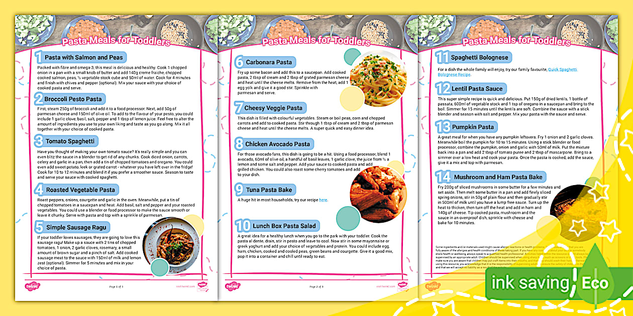 Pasta Meals for Toddlers (Teacher-Made) - Twinkl