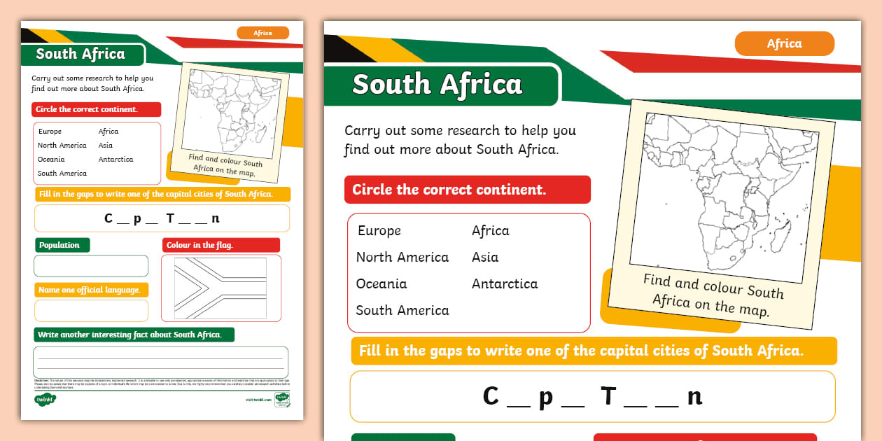 KS1 South Africa Research Activity (teacher made) - Twinkl