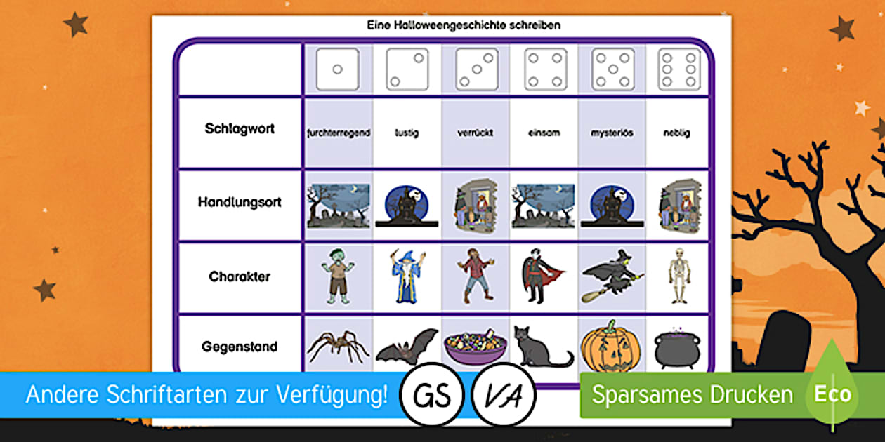 Eine Halloween Geschichte schreiben Arbeitsblatt - Twinkl