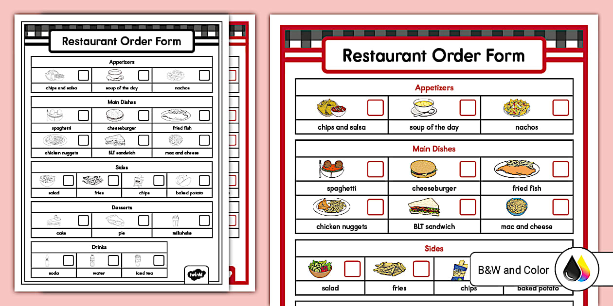 Restaurant Dramatic Play Order Form (teacher made) - Twinkl
