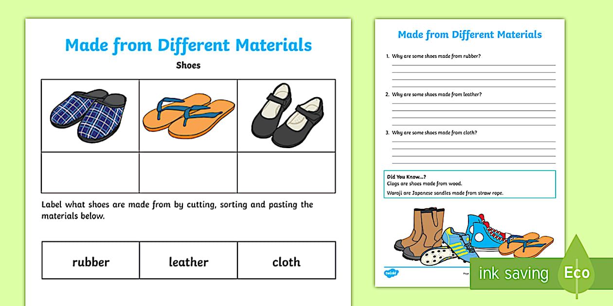 Shoe Materials Worksheet (teacher made) - Twinkl