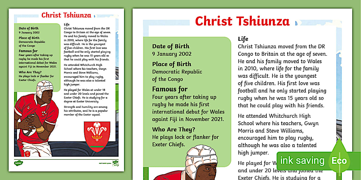Christ Tshiunza Fact File (teacher made) - Twinkl