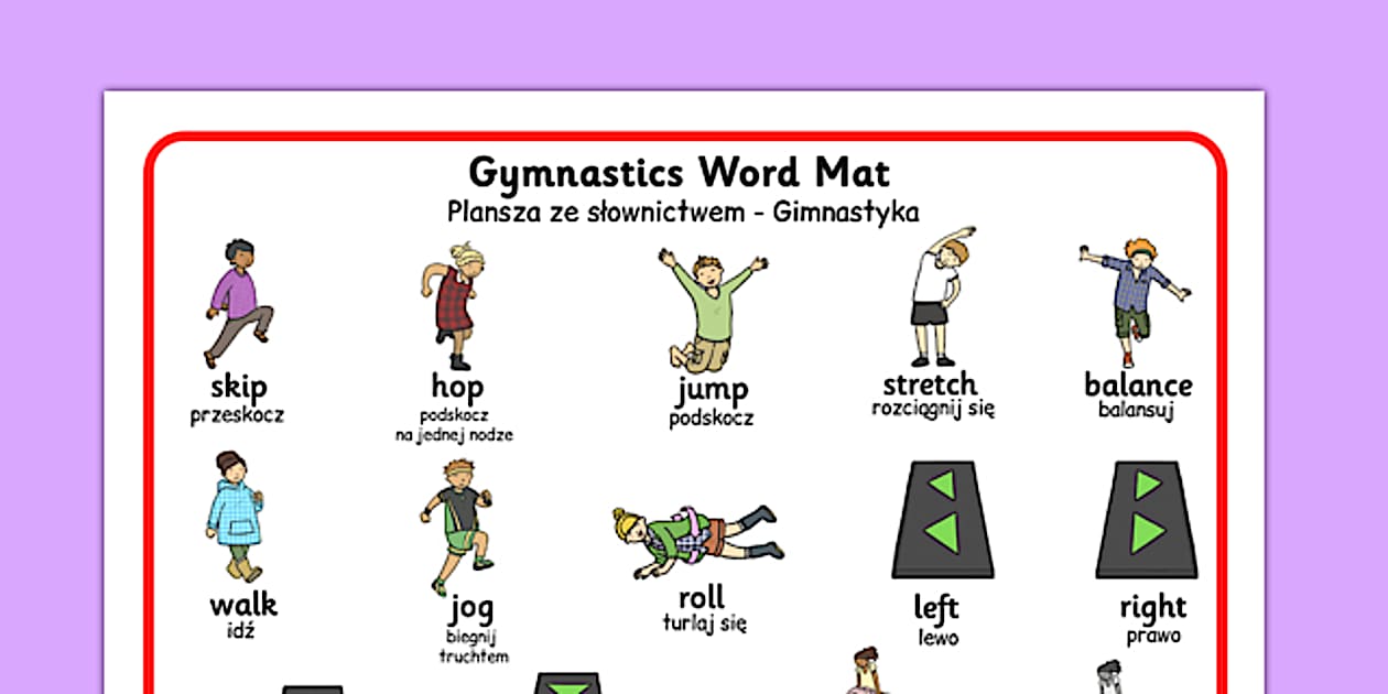 Gymnastics Instructions Word Mat Polish Translation - Twinkl