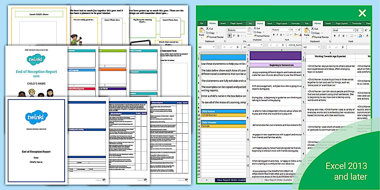 EYFS Reception Report Writing Templates and Statements Pack