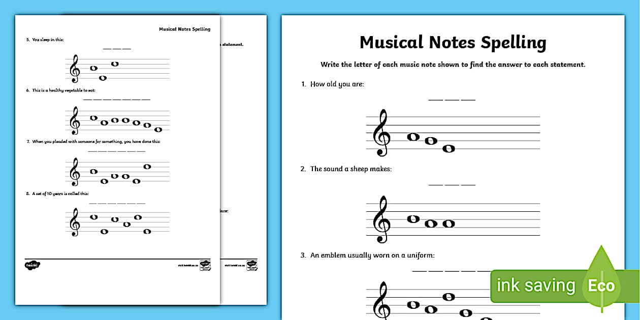 Musical Notes Spelling (Teacher-Made) - Twinkl
