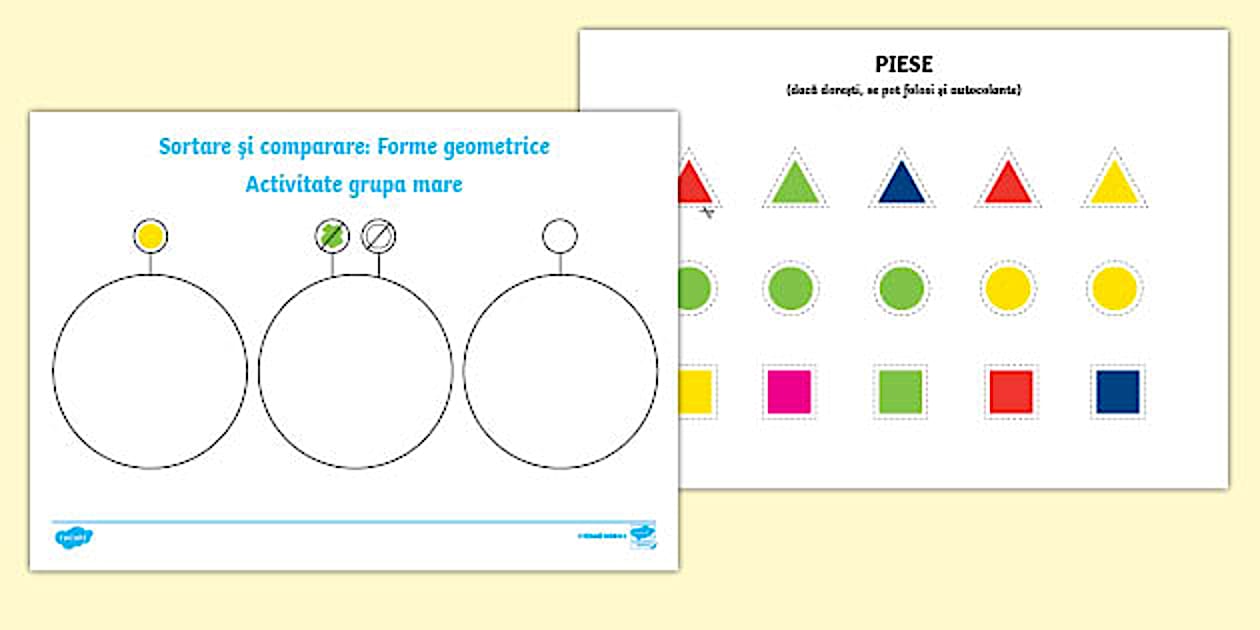 Sortare și comparare: Forme geometrice – Activitate grupa mare