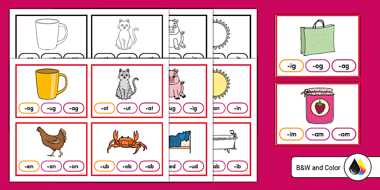 Kindergarten Word Families Matching Clip Cards - Twinkl
