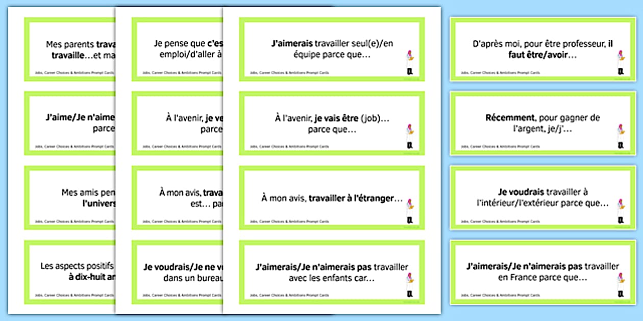 Black and White Jobs, Career Choices and Ambitions Prompt Cards French