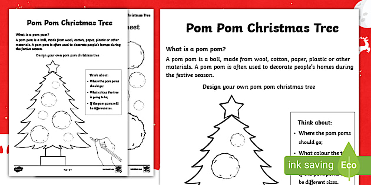 Christmas Tree Pom Pom Colouring | Primary Resources