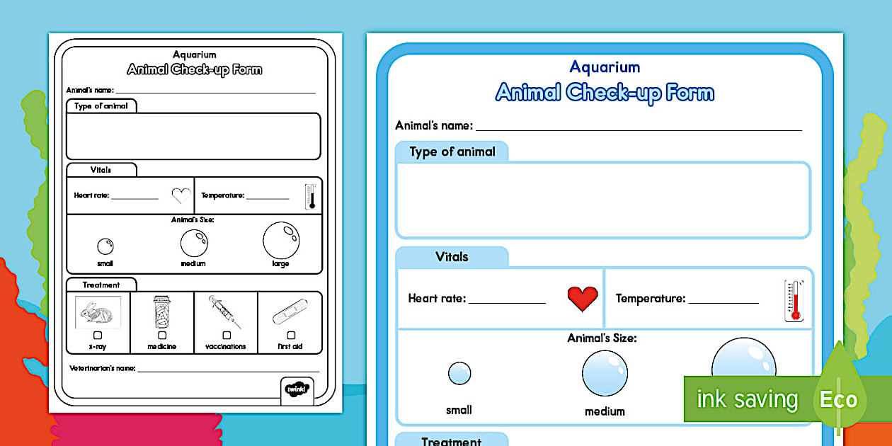 The Aquarium Dramatic Play Animal Check-up Form - Twinkl