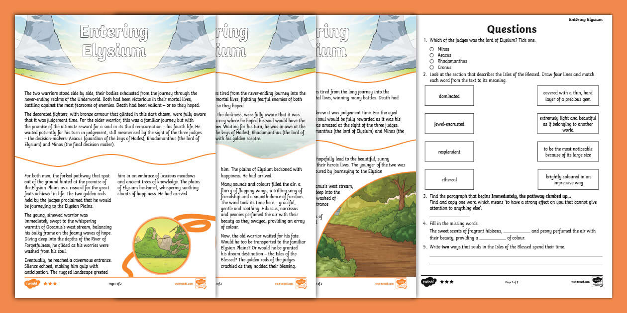 UKS2 Ancient Greece: Elysium Differentiated Comprehension