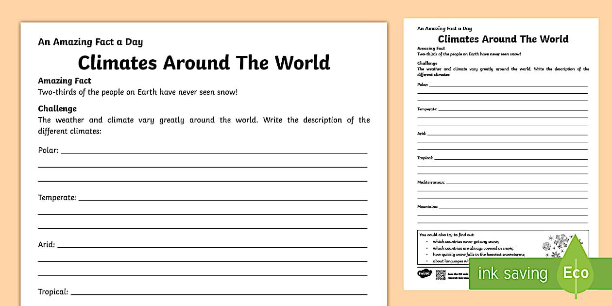 Climates Around The World Worksheet (teacher made) - Twinkl