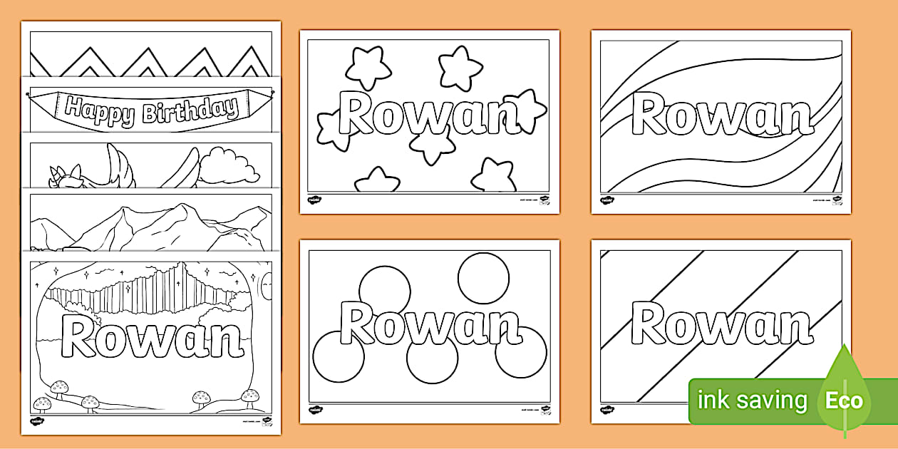 Rowan Name Simple Colouring Activity Sheets (teacher made)