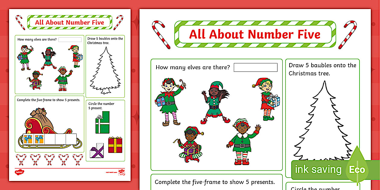 All About Number Five Christmas Activity Sheet | Twinkl