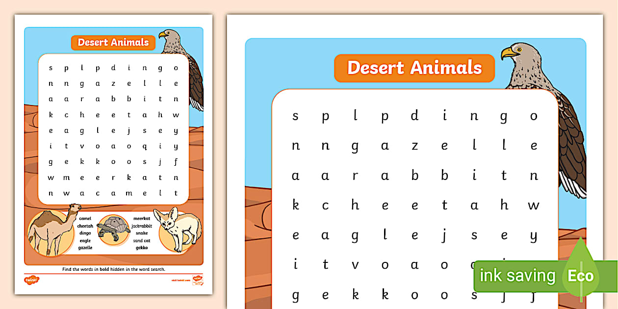Desert Animals Word Search (Teacher-Made) - Twinkl