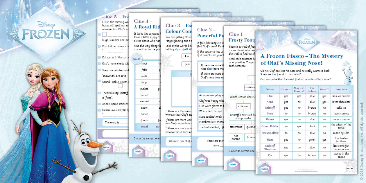 Language Conventions Frozen Worksheet Pack [Ages 6-7] | Disney | Twinkl